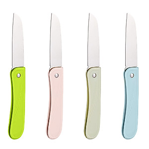 CHUYIREN Paring Knife, 4 Pcs Folding Knife, 3" Vegetable and Fruit Knife, Stainless Steel Small Kitchen Knife for Cooking, Peeling, Slicing, Picnics, & Travel, Pink/Green/Blue/Light Green