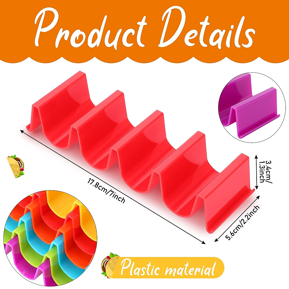 30 Pack Taco Holder Stand Colorful Taco Holder Wave Shape Taco Shell Holder Taco Stand on Table Taco Tray Taco Rack, Holds up to 4 Tacos Each, Oven, Baking, Dishwasher and Grill Safe