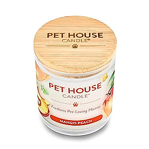 One Fur All Pet House Candle Plant-Based/Soy Candle - Clean Burning Scented Candles, Long Lasting Pet Odor Candle for Home - Mango Peach