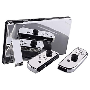 eXtremeRate DIY Replacement Shell Buttons for Nintendo Switch, Back Plate for Switch Console, Housing with Full Set Buttons for Joycon Handheld Controller - Chrome Silver [No Electronics Parts]