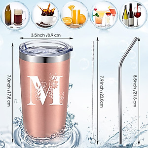 Thenshop Personalized Initial Mug Tumbler 20oz, Monogrammed Travel Mug with Gift Box for Wedding Birthday Graduation Party, Birthday Christmas Gifts for Women Mom Sisters Teacher Coworker (M)