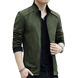 Womleys Mens Casual Windbreaker Outerwear Slim Fit Cotton Lightweight Jackets (Medium, Army Green)