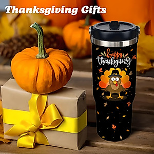 aquoechd 30 oz Fall Tumbler with Lid and Straw, Autumn Leaf and Turkey Flip Straw Tumbler Insulated Coffee Travel Mugs Cup Water Bottle Fall Thanksgiving Gifts for Women Girls