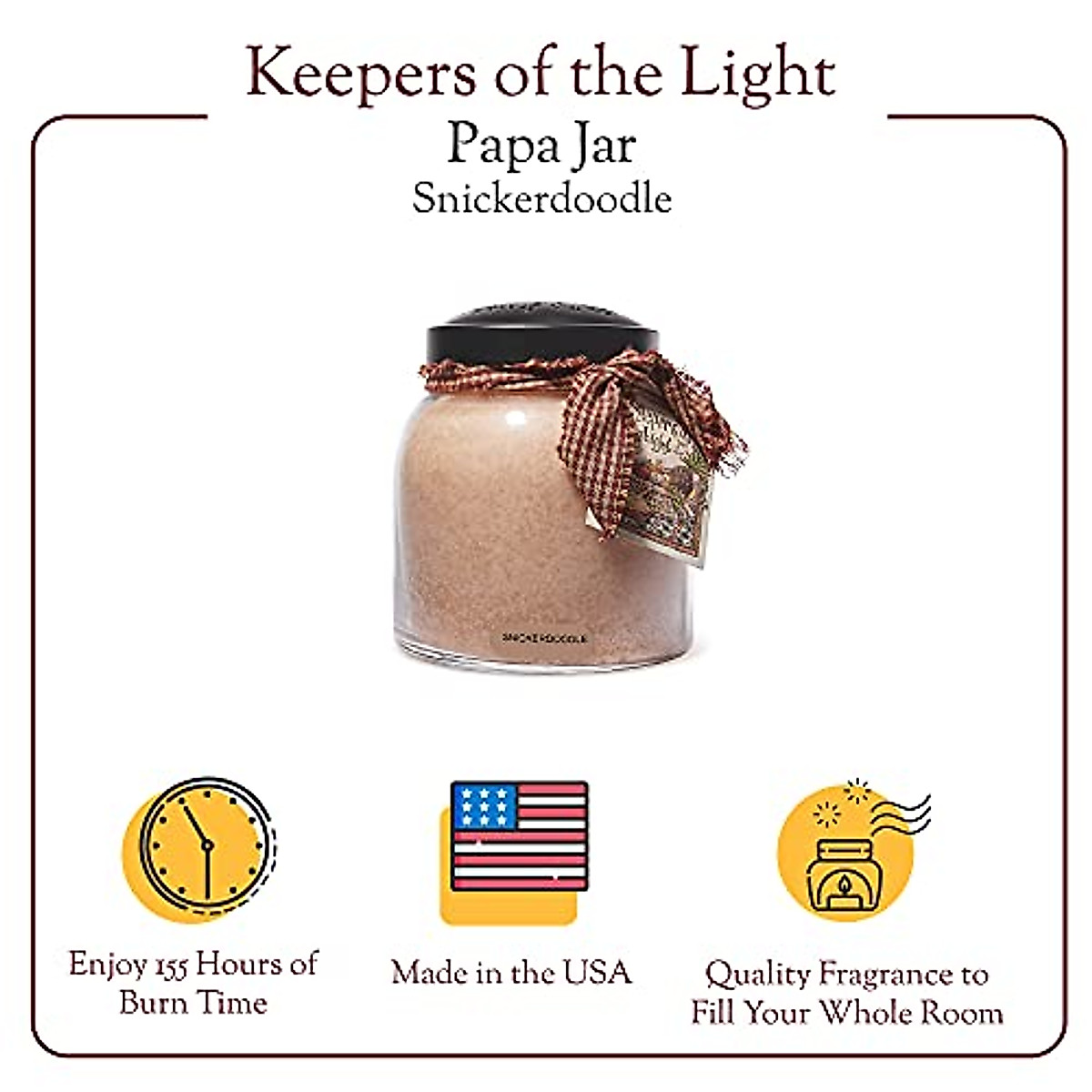 A Cheerful Giver — Snickerdoodle - 34oz Papa Scented Candle Jar with Lid - Keepers of the Light - 155 Hours of Burn Time, Gift for Women, Brown