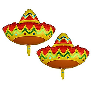 Fiesta Sombrero Balloon Mexican Cinco De Mayo Theme Foil Mylar Balloons Birthday Baby Shower Taco Night Party Decor Supplies 2 Pcs