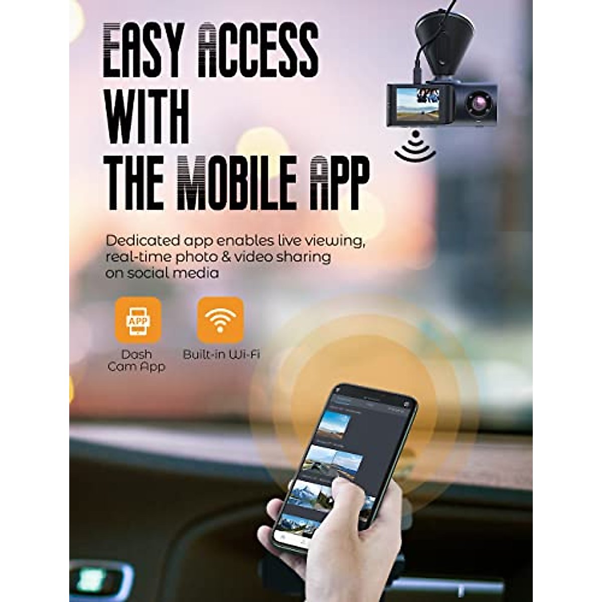 Dual Dash Cam, Dash Cam 2K Front and 1080P Cabin Dash Camera, 2.5K 2560x1440P@60fps Single Front, Dual Sensor, Infrared Night Vision, App Control, 24hr Parking Mode, Built-in GPS, VD009