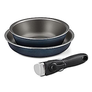 SHINEURI 3 Pieces Removable Handle Cookware, Stackable Pots And Pans Set, Nonstick Pot and Pan Set,Nonstick Frying Pans for Home & Camping, Dishwasher Safe, Oven Safe - 8/9.5 inch