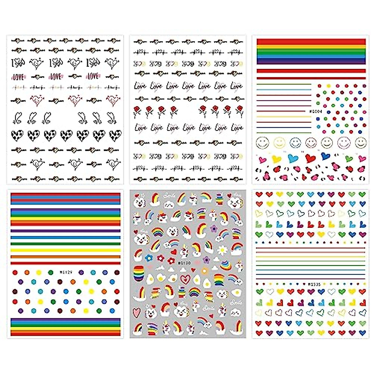 JMEOWIO 6 Sheets Rainbow Nail Art Stickers Decals Self-Adhesive Pegatinas Uñas Pride Day Nail Supplies Nail Art Design Decoration Accessories