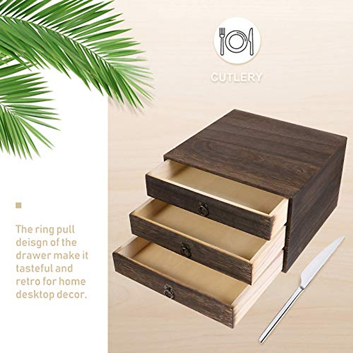Cabilock Storage Wood Tier Accessories Office Cosmetics Drawer Shallow Kitchen Counter Sundry Cosmetic Wooden Supplies Container Holder Layer Organiser Drawers Retro Stackable Jewelery