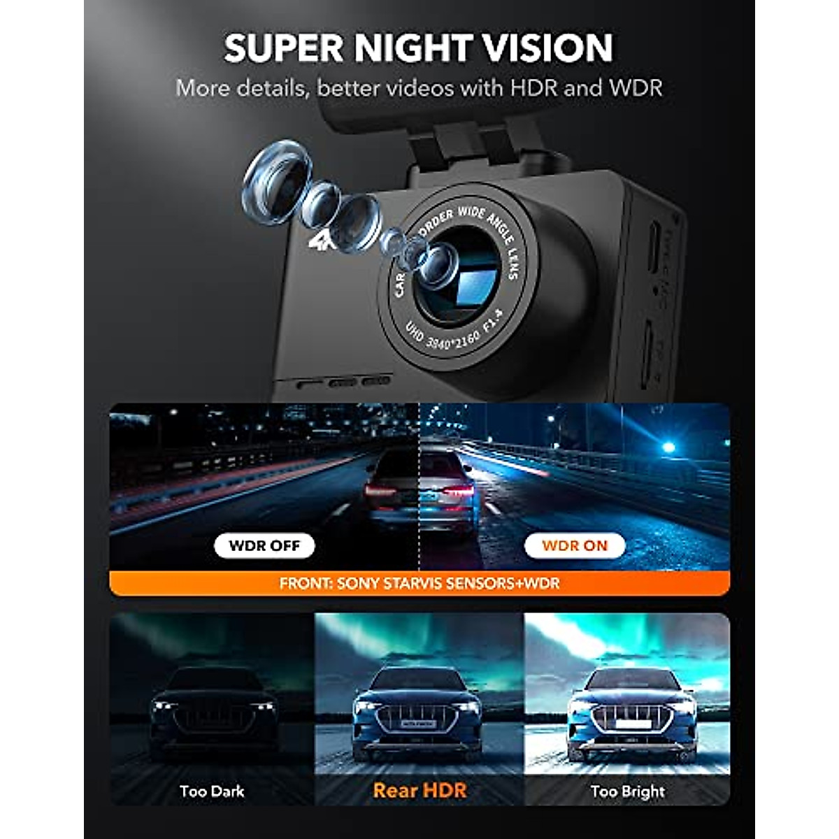 WOLFBOX Dash Cam Front and Rear, D07 4K Dash Camera for Cars with WiFi GPS, 4K/2.5K + 1080P Dual Dashcam with 2.45" LCD, 170°FOV, Night Vision, Loop Recording, Smart Parking Monitor, Magnetic Mount