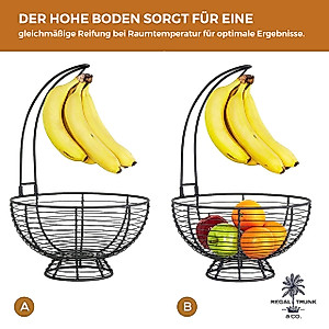 REGAL TRUNK & CO. Large Fruit Basket With Banana Hanger for Kitchen, Rustic French Farmhouse Fruit Bowl with Banana Holder Tree, Removable Banana Holder Fruit Basket, Ideal for Fruit and Vegetables