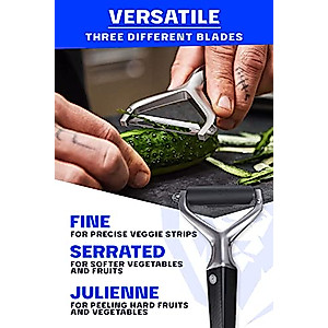 Dalstrong Razor VX - Y Peeler - High Carbon Stainless Steel - Non Slip G10 Handle - Fine, Serrated & Julienne Blades Set - Premium Vegetable, Fruit, Potato Peeler for Kitchen