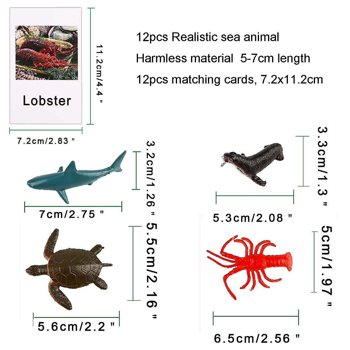 12 pcs Ocean Sea Animal Figures with 12pcs Matching Cards - OOTSR Ocean Creatures with Flash Cards for Education, Insect Themed Party, Playtime and Treasure Hunt