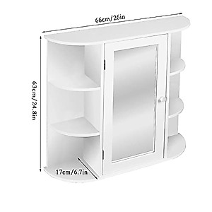 SOMY Medicine Cabinet with Mirror Door, Wood Wall Cabinet with 6 Tier Open