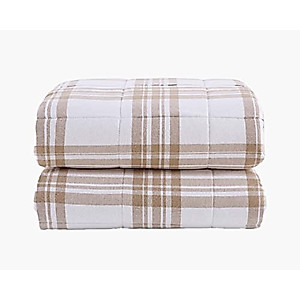 Gravity Blanket Sherpa Weighted Blanket, 10 lbs Taupe Plaid 48" x 66", The Original Weighted Blanket for Sleep, Brushed Flannel Sherpa Blanket, Cotton Made Breathable Throw Blanket