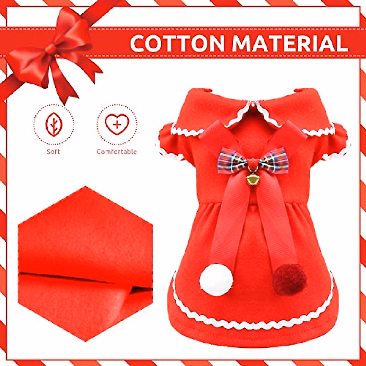 BAEJMJK Dog Winter Dress Bowknot Warm Girl Puppy Christmas Dress Cute Doggie Clothes for Small Dogs Cats Rabbit(Red,Large)