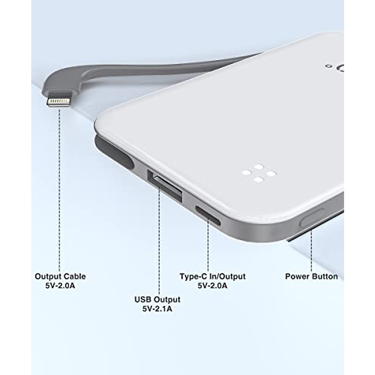 TG90° 4500mah Mini Portable Charger with Built-in Cable, Small Power Bank Portable Cell Phone Charger Compatible with iPhone 13/13 Pro Max/12/12 Pro Max/11/11 Pro Max/X/XS/8/7/6/SE and More