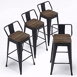 Andeworld Metal Bar Stools Set of 4 Kitchen Counter Stools Bristro Barstools Industrial Bar Stools (26 Inch, Black with Wooden Seats)