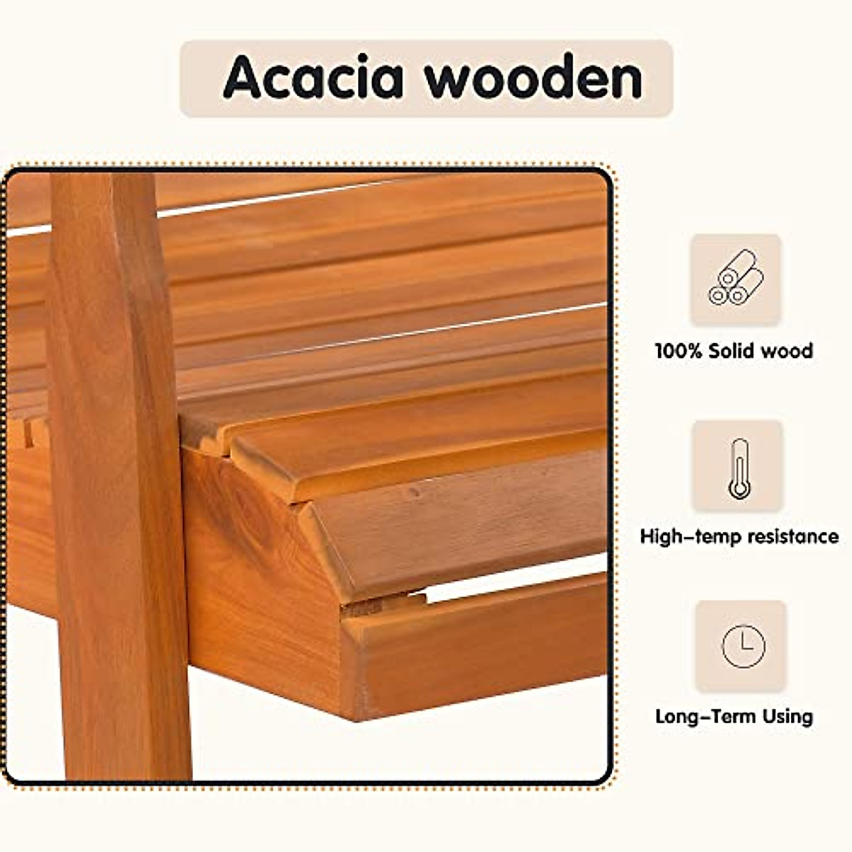 MCombo Patio Wood Garden Bench 2-Seat,Outdoor Acacia Loveseat Furniture, All-Weather Bench with Backrest and Armrest for Deck Porch Balcony Backyard, 260 lbs Capacity 6083-BC01-WD