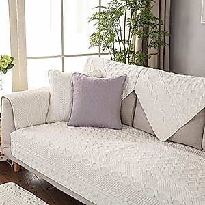 vctops Geometric Embroidery Cotton Couch Sofa Cover Farmhouse Sectional Couch Covers Sofa Slipcover for Dogs Cats Pet Love Seat Recliner Leather L Shaped, Armrest Backrest Cover (Cream,28"x82")