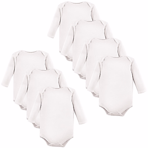 Luvable Friends Unisex Baby Cotton Long-Sleeve Bodysuits, White 7-Pack, 0-3 Months