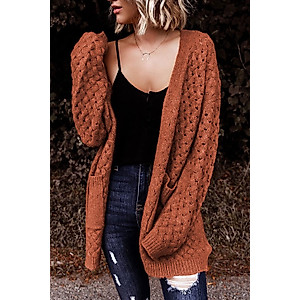 Dokotoo Oversized Cable Knit Cardigan Sweater for Women - Brown, Medium