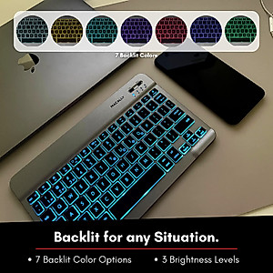 Macally Backlit Bluetooth Keyboard (Universal 7 Colors, Small, Portable) for iPad Pro/Mini, iPhone, Android, Kindle Fire, Samsung Note 9 - BTBLTABKEYSG