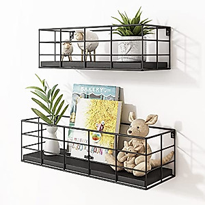 Fixwal 4 Set Floating Shelves Wall Shelves for Storage Hanging Shelves Wall Mounted for Living Room Kitchen and Bedroom Bathroom for Wall Decorative Storage (Black)