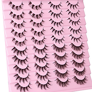 Manga Lashes Natural Look Anime False Eyelashes 20 Pairs Clear Band Individual Wispy Fake Eyelashes Strip Spiky DIY Cluster Lashes Extension C Curl Cat Eye Lashes Pack