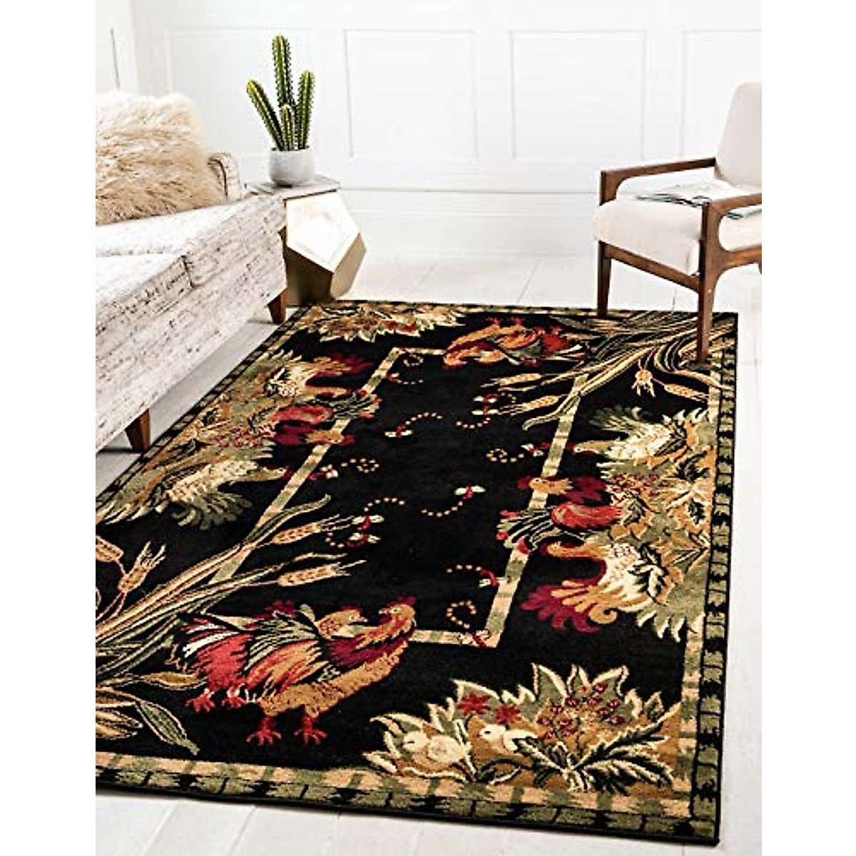 Unique Loom Barnyard Collection Area Rug - Farm (5' 3" x 8' Rectangle, Black/ Cream)