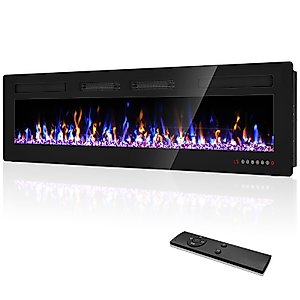 Eueiriup 72” Recessed and Wall Mounted Fire Places Electric Fireplace Ultra Thin with Remote Control, Toucn Screen