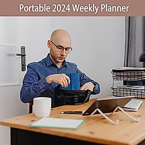 2024 Weekly Planner - Annual Weekly & Monthly Agenda Planner with Monthly Tabs, Jan - Dec 2024, Leather Cover, Thick Paper, A5 Calendar 5.9" x 8.26" (Weekly-Blue)