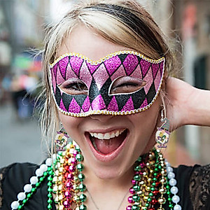 Mardi Gras Earrings for Women Lightweight Wooden Carnival Earrings Purple Green Pendant Earrings Mardi Gras Accessory for Party Favors Crown Clown Hat Lips 6 Pairs