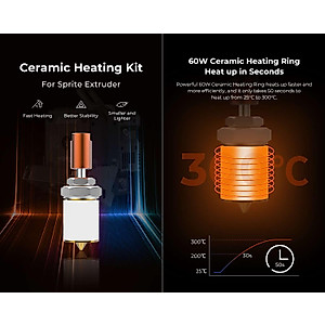 Creality Upgrade Sprite Ceramic Heating Block Kit Hotend Replacement for Sprite Extruder,60W Hot End Fast Heating to 300℃ Bimetal HeatBreak for Sprite Extruder Pro,Ender 3 S1/Pro/Plus,CR-10 Smart Pro
