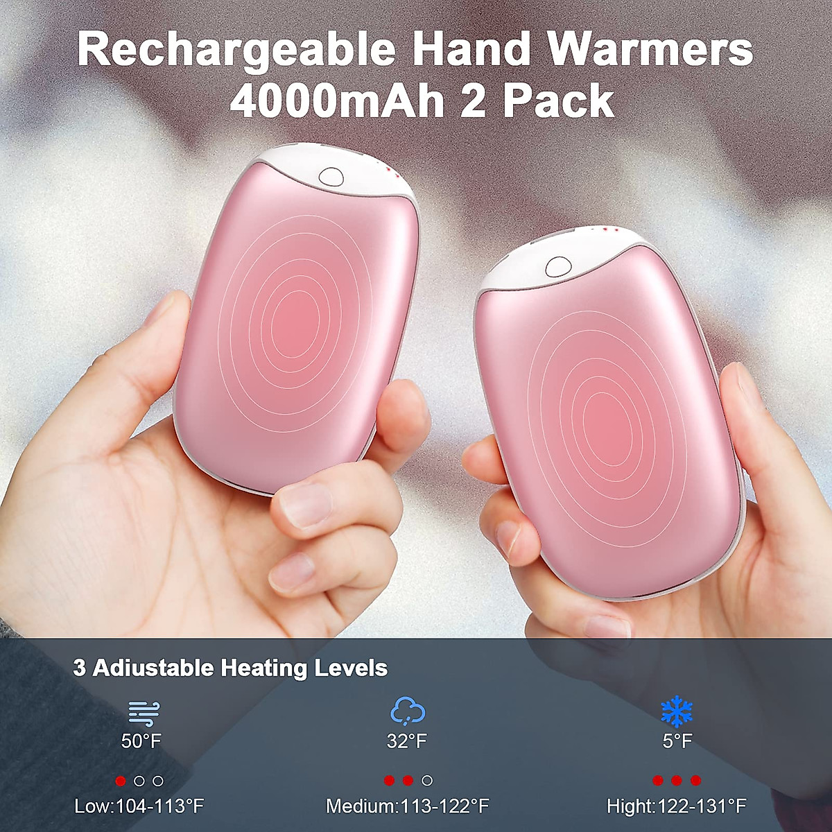 2 Pack Hand Warmers Rechargeable, 8000mAh Electric Portable Pocket Hand Warmer/Power Bank, Great for Outdoor Sports, Hunting, Golf, Camping, Warm Gifts for Women, Men