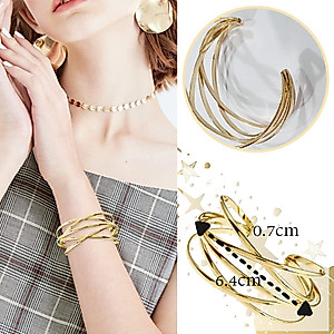 Svovin 1-7 Pcs Cuff Bangle Bracelet for Women Open Wide Wire Bracelets Gold Wrist Cuff Wrap Bracelet (B:APC)