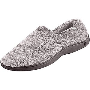 Isotoner Men's Microterry Slip On Slipper Flat Sandals, Charcoal, 9.5