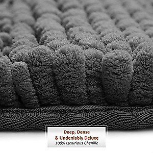 Clara Clark Chenille Bathroom Rugs, Ultra Soft Plush Shaggy Bath Mats for Bathroom, Machine Washable Non Slip Backing Rubber Bath Rug Set, 3 Piece Bathroom Rug Set, Gray