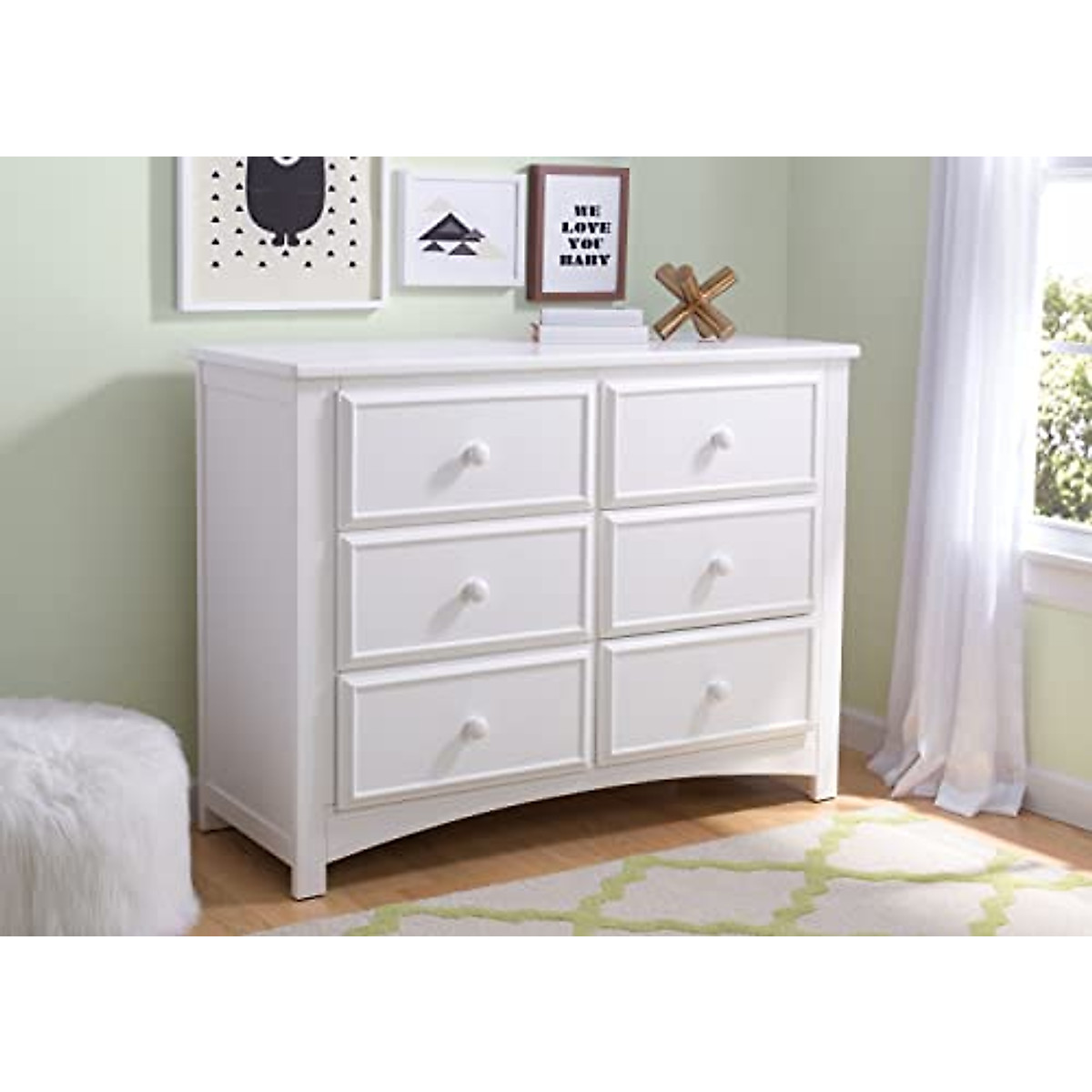 Delta Children Unisex Nursery 6 Drawer Double Dresser, Greenguard Gold Certified, Bianca White