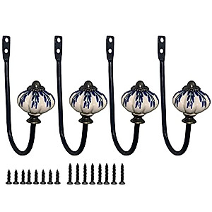 Pumpkin Wall Hooks - 4 Pack Coat Hooks Wall Mounted - Ceramic Pumpkin Decorative Vintage Farmhouse Closet Bathroom Towel Hooks for Hanging Coats Hat Bag Curtain Tie Metal Utility Hook Decor