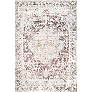nuLOOM Rosa Machine Washable Distressed Vintage Medallion Area Rug, 9' x 12', Light Pink