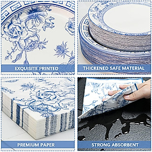 180PCS Blue White Floral Party Supplies Serve 60, Blue Flower Party Paper Plates and Napkins Kit for Bridal Baby Shower Wedding Tea Party Decorations, Includes Dinner Plates, Dessert Plates, Napkins