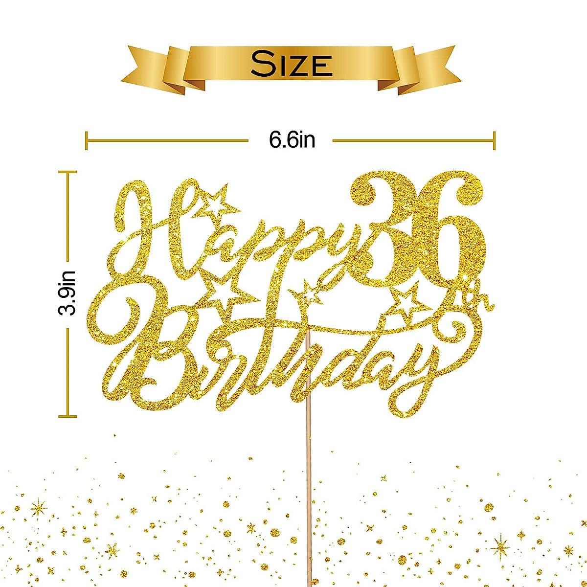 Happy 36th Birthday Cake Topper, 36th Anniversary Party Supplies, 36 Years Old Birthday Party Decoration - Gold Glitter
