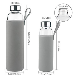 Reeho Borosilicate Glass Water Bottle, Sports Glass Drinking Bottle with Neoprene Sleeve and Stainless Steel Lid 16oz / 32oz
