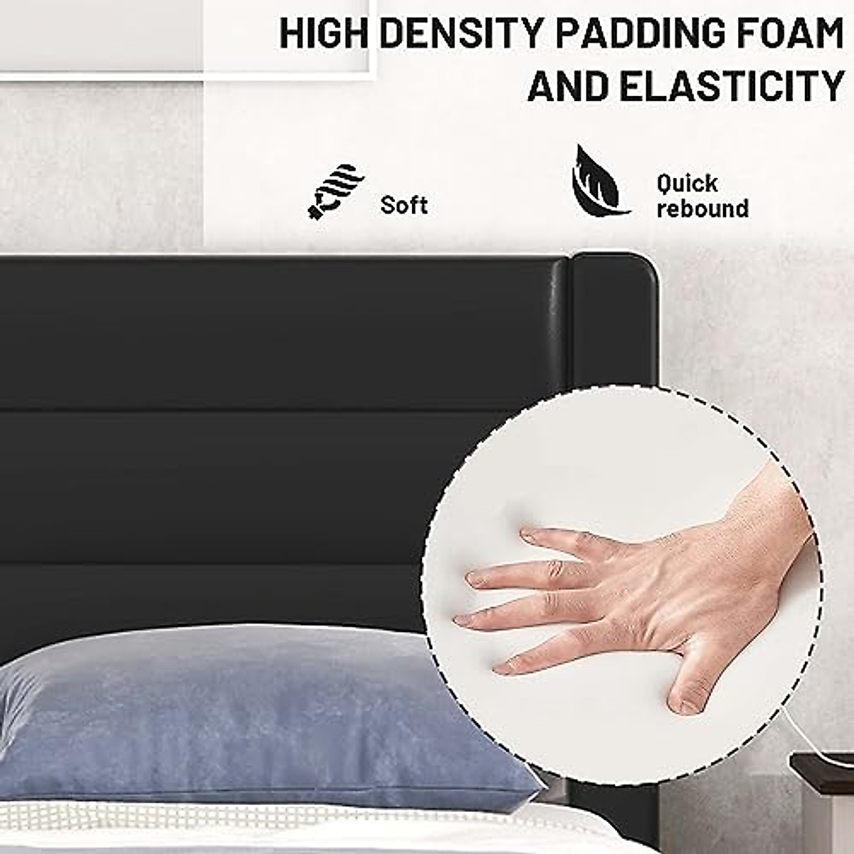 Upholstered Queen Size Platform Bed Frame with 3 Storage Drawers and Headboard, PU Leather Queen Storage Bed with USB Charging Station and Wooden Slats Support, Noise Free, Black