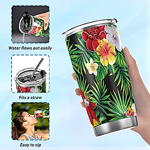ALAZA Tumbler Tropical Flower Stainless Steel Vacuum Insulated Coffee Water Bottle with Lid and Straw Double Walled Travel Mug 20oz for Hot & Cold Drinks