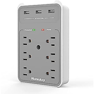 Huntkey 6 AC Outlets Surge Protector with 3 USB Charging Ports SMD607 and 2-Outlet Wall Mount Cradle with Dual 2.1 AMP USB Charging Ports SMD407