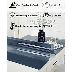 HQYG 1.6mm Thick 54x54 Inches Frosted Table Cover Protector, Square Table Protector for Dining Room Table, Plastic Tablecloth Protector, Table Pad for Kitchen Wood Grain, Black Frosted