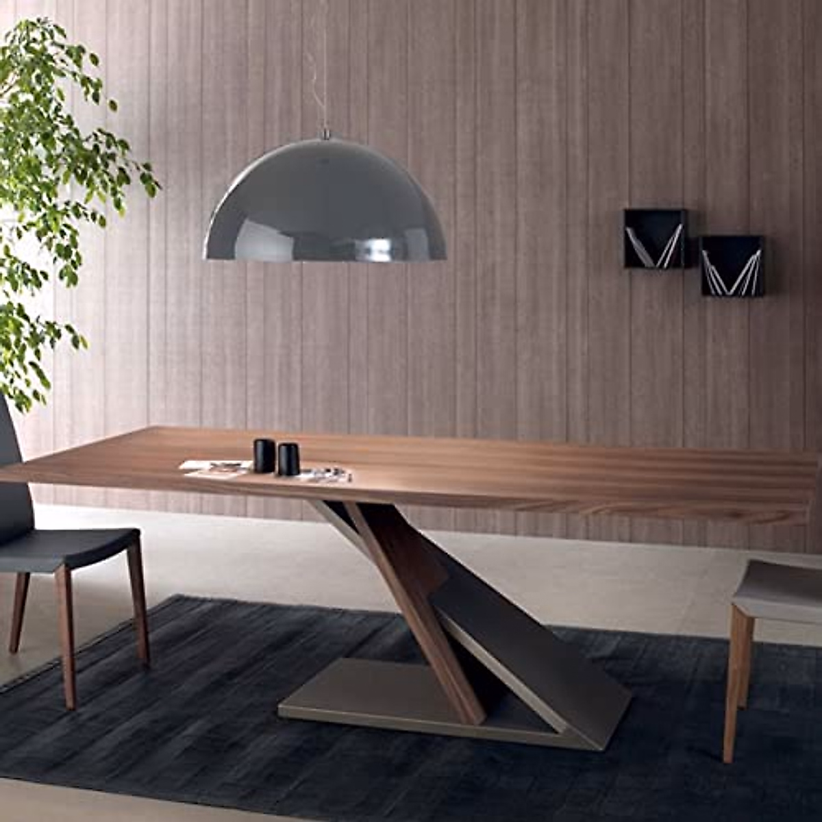 BIGMAII Rectangle Wood Conference Table Brown Dining Table Modern Wooden Kitchen Table with Metal Pedestal for Home Office Dining Room - 78.7" L Only Table