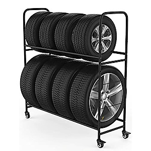 STEELAID Rolling Tire Rack – Metal, Adjustable, Tire Stand & Protective Cover, Included 4 Adjustable non rolling Legs [Updated 44'' L With 4 Wheels included]